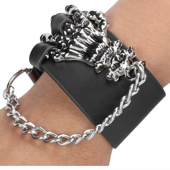 unknown | Accessories | Skeleton Hand Wrist Strap Pu Leather Wrist Band ...